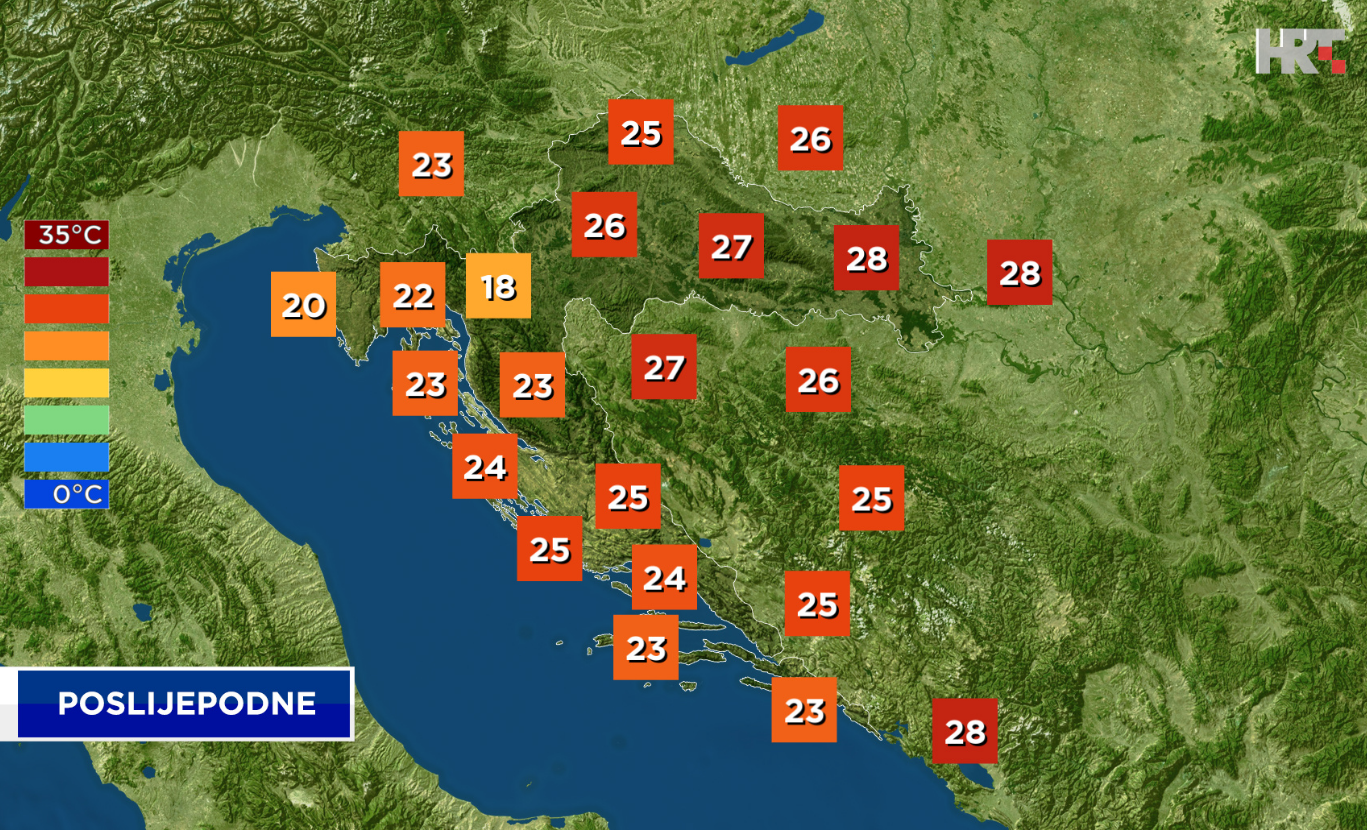 PROGNOZA VREMENA Sunčano i toplije, ponegdje temperature i oko 30 stupnjeva